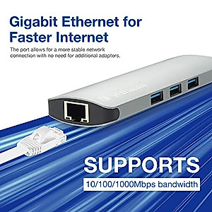 Verbatim 9-in-1 USB C Hub Adapter - 100W Power Delivery, USB 3.0, SD Card Readers, Gigabit LAN, 3.5mm Port for USB C Laptops