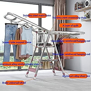 Shenairx Clothes Drying Rack Folding Indoor,Foldable 3-Level Laundry Drying Rack,Free-Standing Drying Rack,with Height-Adjustable Wings,Sock Clips,for Clothes,Sheets,Shoes(180cm)