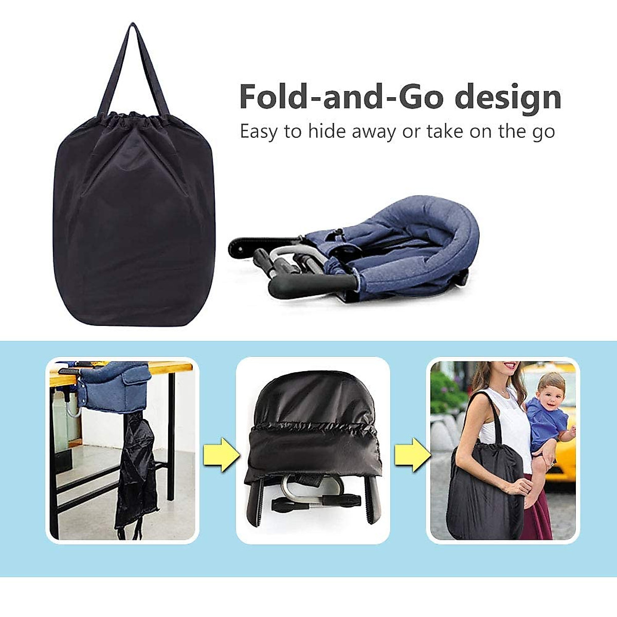 Updated Hook On High Chair, Hoomall Fast Table Chair, High Load Design Clip on High Chair, Fold-Flat Storage Portable Attachable Table Removable Seat Convenient for Home and Travel Navy