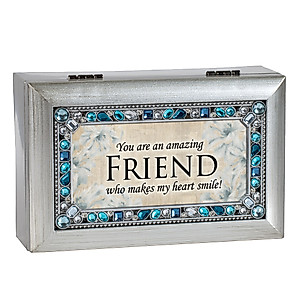 Cottage Garden Amazing Friend Makes Heart Smile Blue Jeweled Silver Tone Petite Music Box Plays Edelweiss