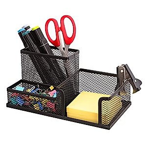 Ludato Desk Organizers Mesh Pencil Holder，3 Compartments Black Mesh Pen Holder Storage for Office Desk Accessories