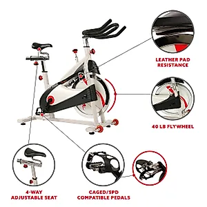 Sunny Health & Fitness Indoor Cycling Exercise Bike with SPD pedals - SF-B1509, White, 47 L x 20 W x 47 5 H
