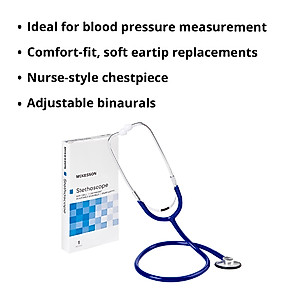 McKesson Stethoscope, Lightweight, Single Head, Diaphragm Only, Adjustable Binaurals, Royal Blue, 21 in, 1 Count