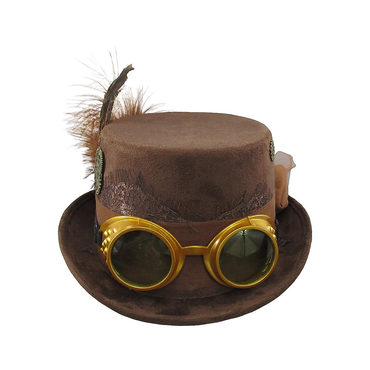 Jacobson Hat Company Deluxe Velvet 4.25 Inch Steampunk Top Hat With Removable Goggles (Brown), One Size