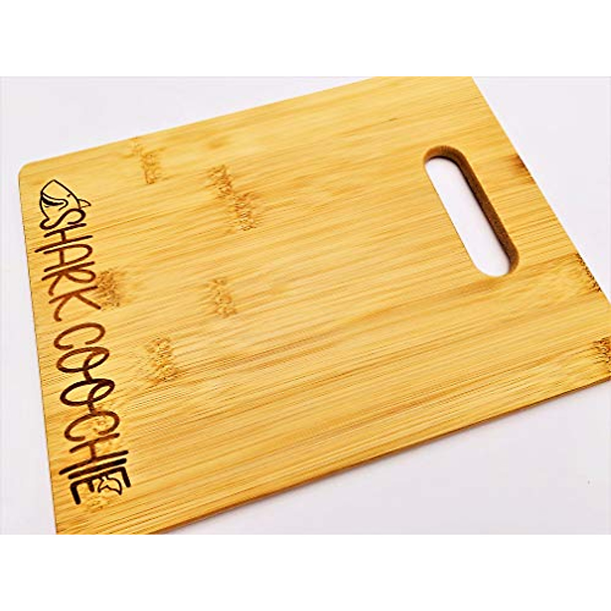 Shark Coochie 8.5"x11" (charcuterie board) Engraved Bamboo Wood Cheese Cutting Board with Handle Butter Board
