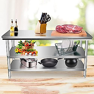 Commercial Kitchen Work Catering Table, Kitchen Table Stainless Steel Work Table Commercial Utility Worktable with Double Under Shelf Heavy Duty Food Prep Workbench (Size : 80x50x80cm)