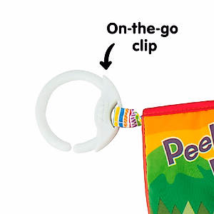 Lamaze Peek-A-Boo Forest Soft Baby Book - Clip-On Cloth Book - Washable Crinkling Fabric Pages for Sensory Play - Teething and Learning Toys for Babies - 6 Months and Up