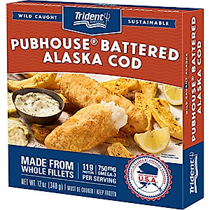 Trident Seafoods - Pub House Battered Cod - 12 oz, Frozen - Wild Caught Alaska Cod - 11g of Protein and 780mg of Omega-3 Per Serving - Made from Whole Fillets - Certified Sustainable