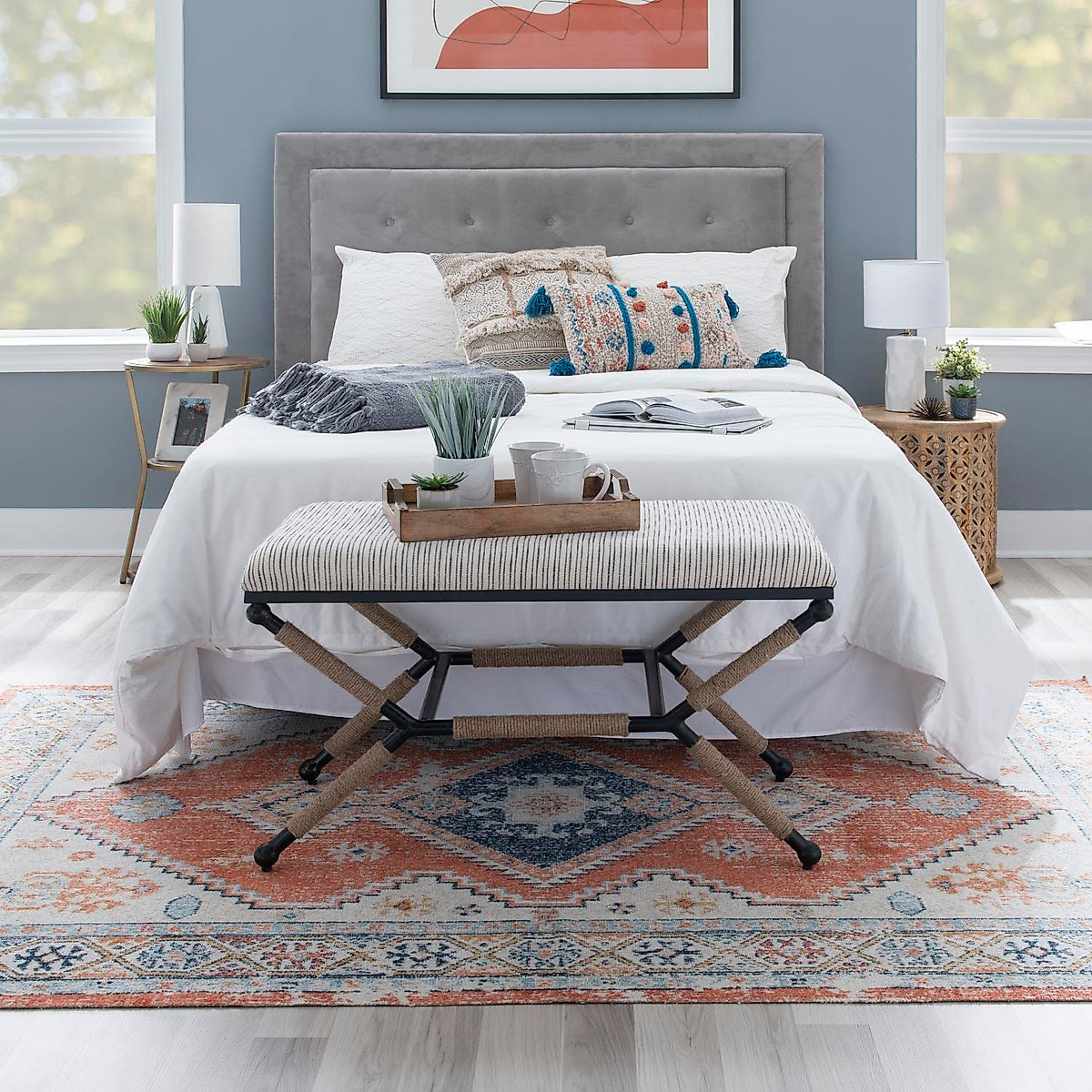 Linon Ashburn Campaign Bench Striped