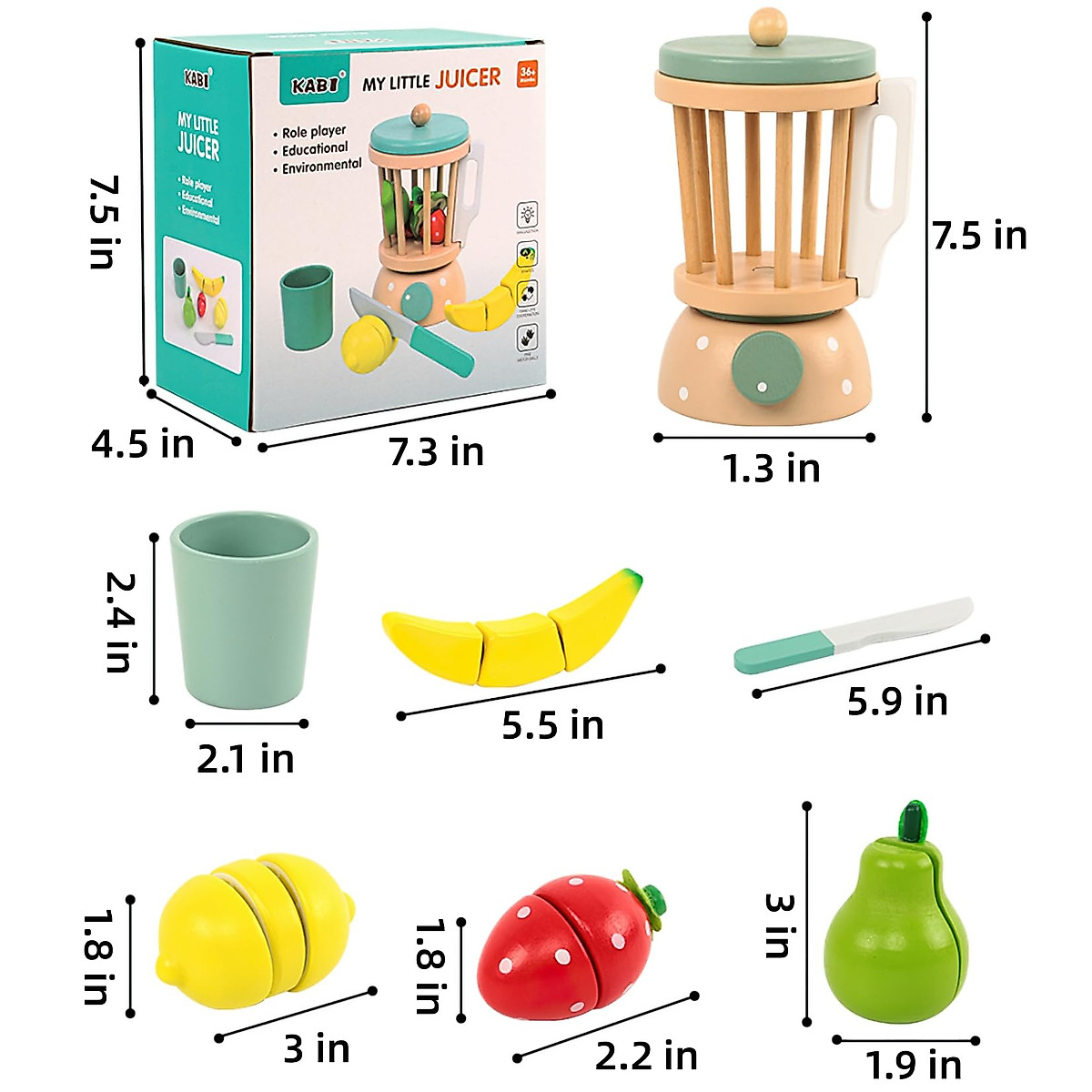 Wooden Blender Toys Play Set for Kids, Fruit Juicer Maker Toy, Montessori Pretend Play Food Kitchen Accessories for Toddler Girls and Boys (Juicer)