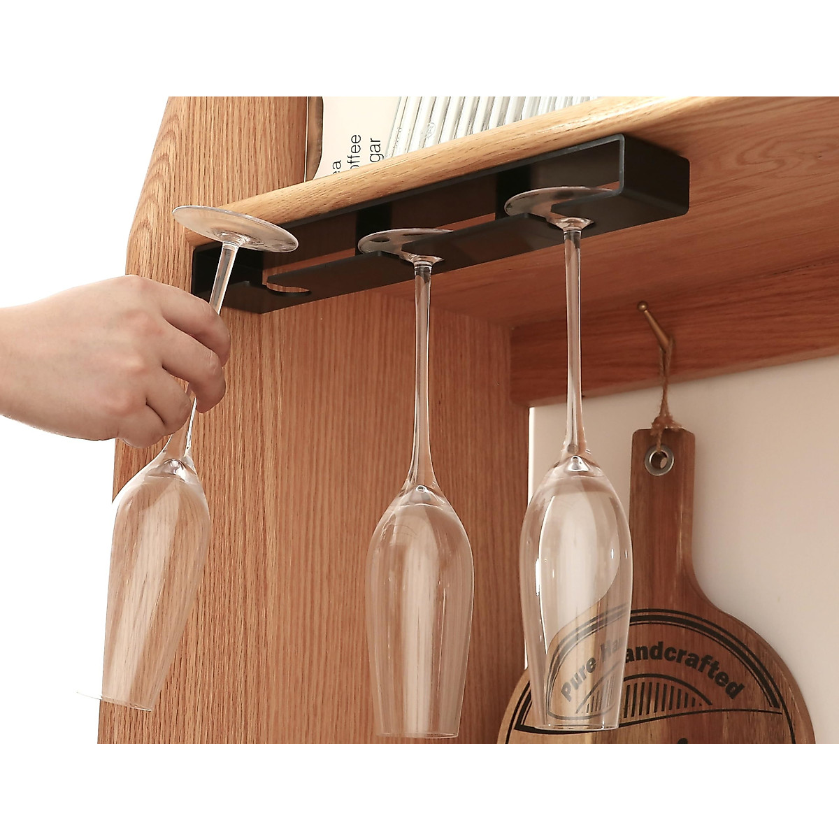 Aydomer 2Pack Wine Glass Holder Under Shelf Cabinet Wine Glass Rack Plastic Stemware Rack Glasses Storage Hanger Bar Kitchen Wine Glasses Organizer (black)