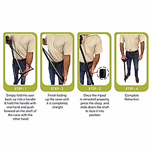 Darza Adjustable Cane with Seat, Walking Stick with Seat, Cane Stool, Lightweight Aluminum and Ergonomic Design, Includes Removable Cushion and Carry Bag with Pocket Storage