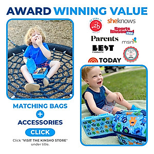 kinsho Stainless Steel Lunch Box for Baby or Toddlers Boys, Mini Bento, 3 Eco Metal Portion Sections Leakproof Lid, Pre-School Daycare Lunches, Kids Spill-Proof Snack Container, Blue Cute Monster