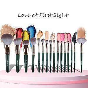 Makeup Brushes, Daubigny 16Pcs Complete Green Premium Synthetic Makeup Brush Set with Professional Foundation Brushes Powder Concealers Eye shadows Blush Makeup Brush for Perfect Makeup