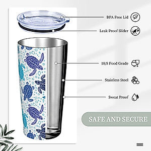 CHASOEA Sea Turtle Tumbler 20oz Turtles Stainless Steel Insulated Tumblers with Lid and Straw Animal Travel Coffee Mug Tea Wine Cups Water Bottle Ocean Gifts for Women Turtle Lover