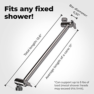 11'' Shower Head Extension Arm by LOKBY - Anti-Leakage Shower Extension Arm - Adjustable Shower Arm Fits Any Rain or Handheld Shower Heads - Shower Head Extension Pipe - Rust Proof Materials - Nickel