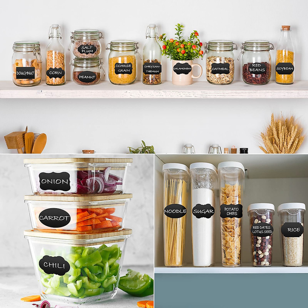 Chalkboard Labels Bulk (180PCS) - 2 Free Erasable White Chalk Marker, Mini Decorative Chalk Labels, Reusable and Waterproof Black Labels for Jars Containers Kitchen Home Pantry Office