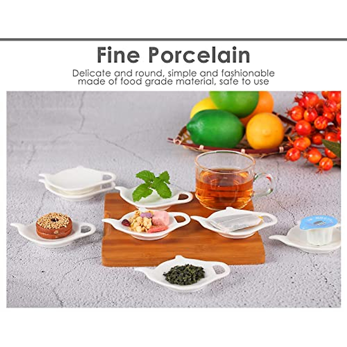 DS. DISTINCTIVE STYLE 4 Pieces Teapot Shaped Tea Bag Holder Teabag Coaster Seasoning Dish for Sauce Dessert (White - Ceramic)