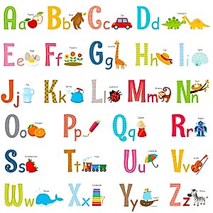 DECOWALL DA-1701 Alphabet ABC with Pictures Kids Wall Stickers Wall Decals Peel and Stick Removable Wall Stickers for Kids Nursery Bedroom Living Room (Large) d?cor