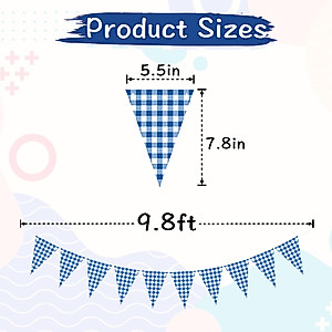 VILIFEVER 2 Pieces Blue Checkered Flags Banner, Double Sided Blue and White Gingham Bunting Garland for Summer BBQ Picnic Wedding Baby Shower Birthday Party Decorations Supplies