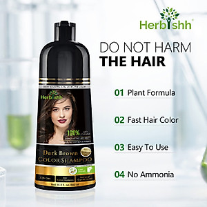 Herbishh Hair Color Shampoo - Magic Dye for Gray Hair, Lasting Color in Minutes - 500 Ml, 3-In-1, Ammonia-Free (Dark Brown)