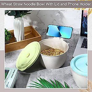 3 Pieces Microwave Wheat Straw Soup Bowl with Handle 40 oz Large Soup Mug with Phone Holder Dishwasher Safe Noodle Bowl with Lid Ramen Microwave Bowl for Ramen, Soup, Noodles, 3 Colors