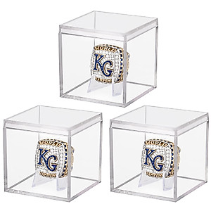 3 Pack Championship Ring Display Case Clear Acrylic Display Case Mini Baseball Softball Ring Display Case Single Ring Display Stand Holder 1 Slot Ring Hole Storage Box Gift for Sports Fans, 2.16 Inch