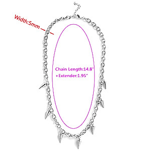 Tosmifairy Stainless Steel Chain Necklace with 7pcs Spikes Punk Rock Goth Y2K Jewelry Choker for Women Men