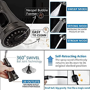 Touchless Kitchen Faucet Automatic Motion Sensor Activated Hands-Free Kitchen Sink Faucets 4Mode Pull Down Sprayer One/3 Hole Deck Plate, Kitchen Faucet for Sink w/ Smart Sensor, Auto Off