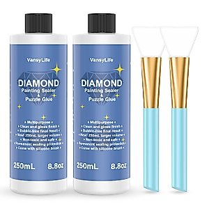 VansyLife Updated Diamond Painting Sealer 2 Pack 500ML with Silicone Brush, 5D Diamond Painting Glue Accessories Permanent Hold & Shine Effect for Diamond Painting and Jigsaw Puzzles (17.6 OZ)