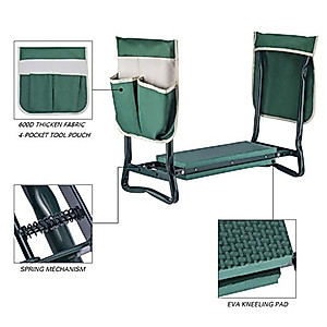 Garden Kneeler and Seat--Folding Garden Stool, Gardening Bench Supplies, Heavy Duty Kneeler with 2 Ex-Large Pouches, EVA Foam Thick Pad, Detachable Belt--Gardening Gift for Women Men Gardener Lovers