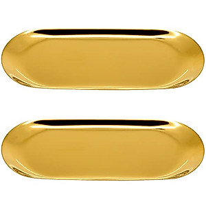 GDFYMI Decorative Tray, Perfume Tray, Jewelry Tray, Bathroom Tray, Gold Tray, Candle Tray, Stainless Steel Small Tray Jewelry Dish, Serving Tray Decro, Oval (9",2)