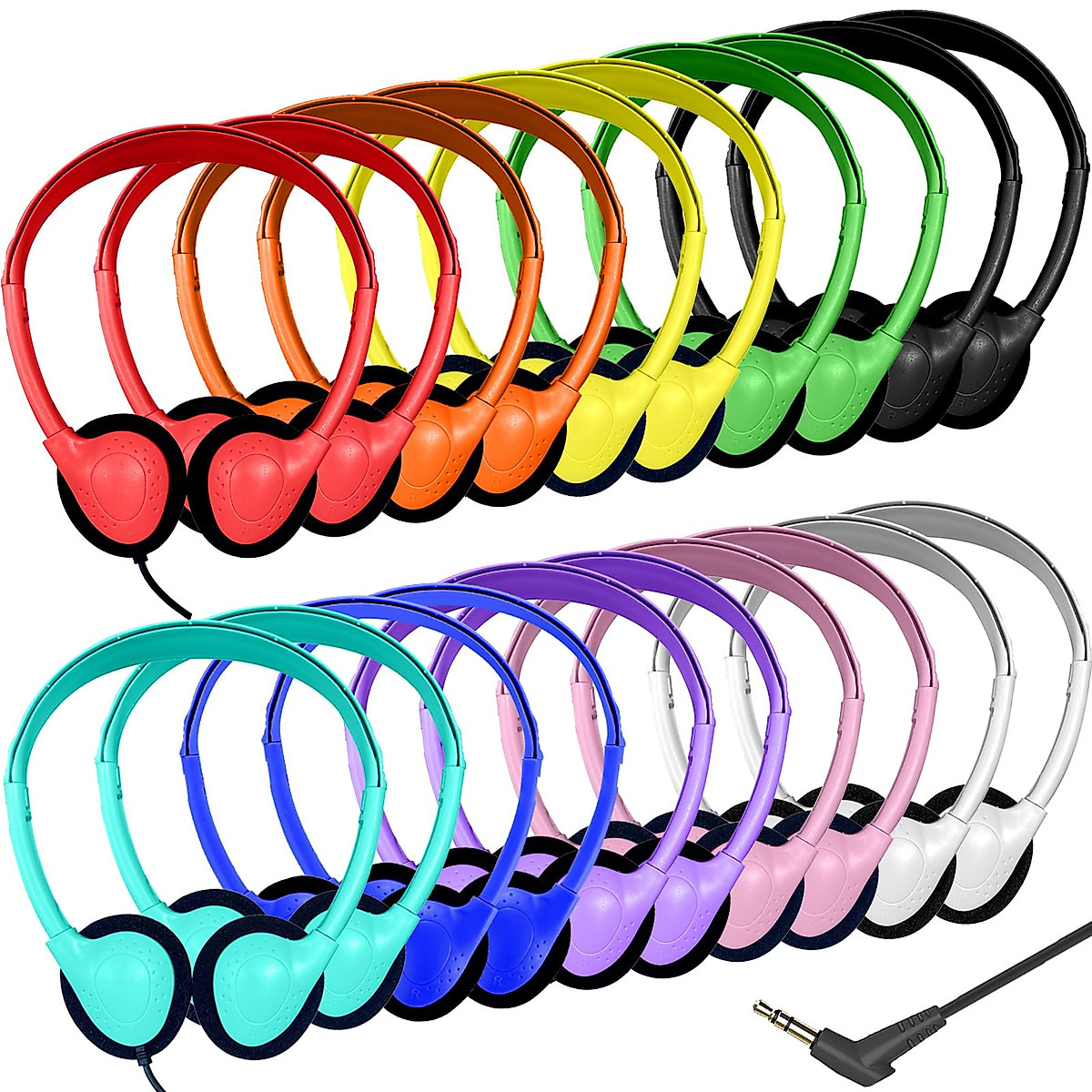 Ladont 20 Pack Bulk Classroom Headphones for Students Kids School, Wholesale Headphones Class Set with 3.5mm Jack for Chromebook Laptop PC Computer(10 Mixed Colors)