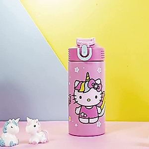 Zak Designs Sanrio Hello Kitty Vacuum Insulated Thermal Kids Water Bottle 14 oz 18/8 Stainless Steel with Flip-Up Straw Spout and Locking Spout Cover, Durable Cup for Sports or Travel