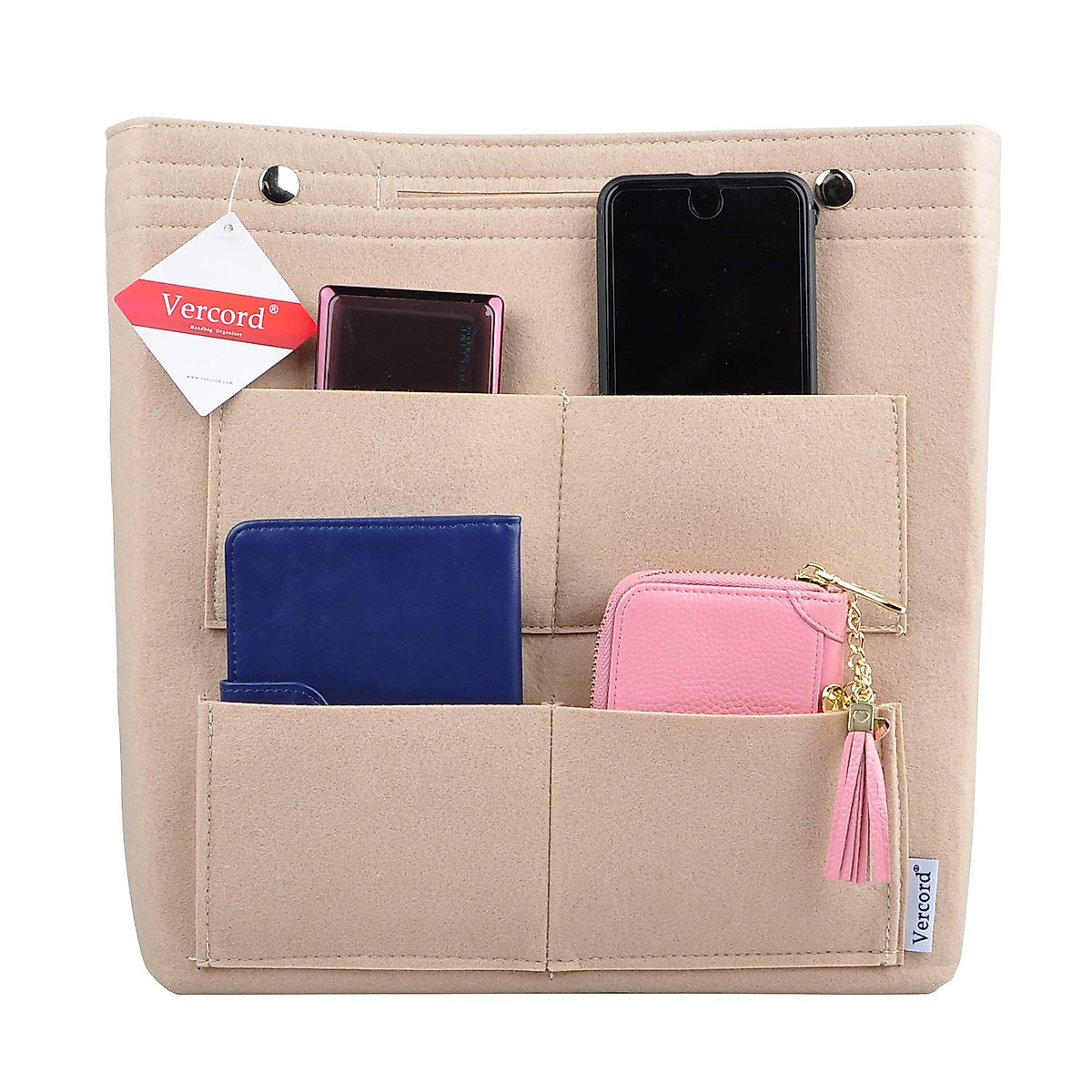 Vercord Felt Tall Long Purse Tote Backpack Bag Insert Organizer Inside for Women Cream Beige
