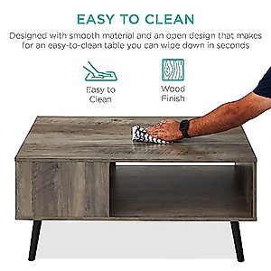 Best Choice Products Wooden Mid-Century Modern Coffee Table, Accent Furniture for Living Room, Indoor, Home Décor w/Open Storage Shelf, Wood Grain Finish - Gray Oak