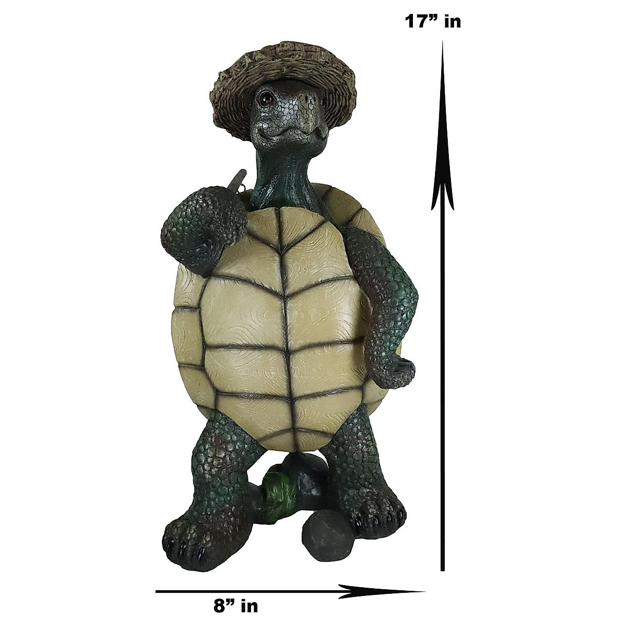 Ebros Gift Nautical Nature Lover Adventure Hiking Tortoise with Straw Hat Statue Carrying Solar Powered Lantern LED Light On A Pole Turtle Garden Yard Pool Patio Deck Home Decorative Accent