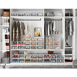 HOMIDEC 12 Pack Shoe Storage Box, Shoe Organizer for Closet, Clear Plastic Stackable Shoe Box, Foldable Shoe Rack Shoe Organizer for Closet Under Bed Entryway(White)