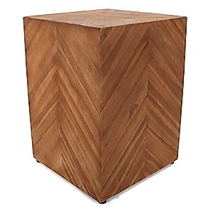 Belari Teak Garden Stool - Farmhouse End Table Barn Door Wooden Rustic Side Table/Patio Indoor Outdoor (Chevron), 15 in x 20 (D W H)