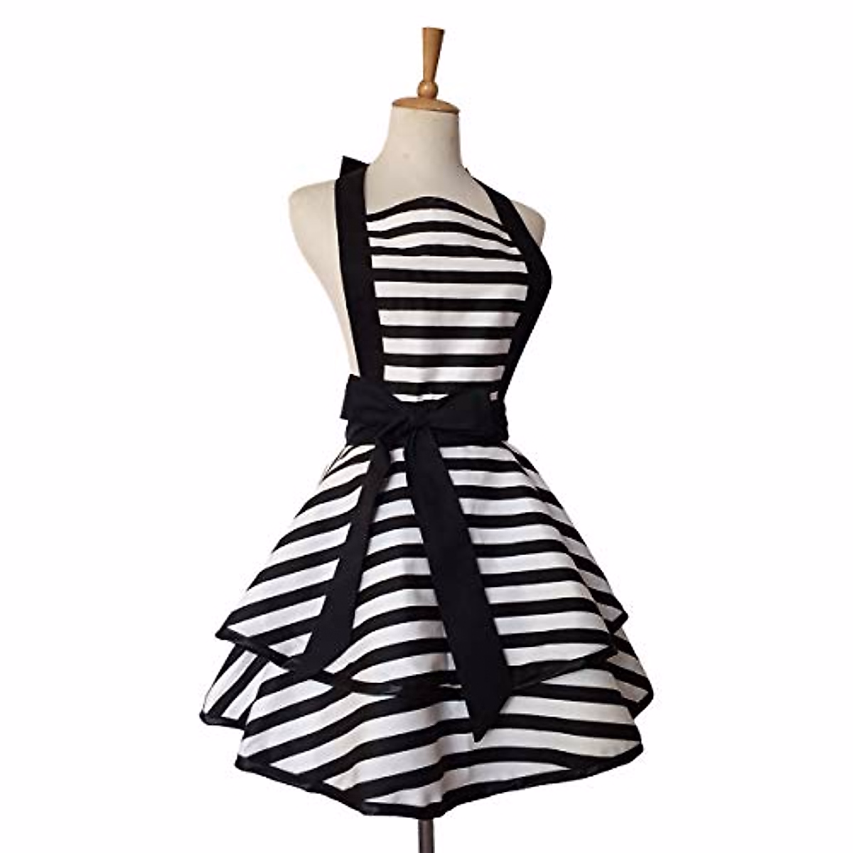 Hyzrz Lovely Handmade Cotton Retro Aprons for Women Girls Cake Kitchen Cook Apron for Mother's Gift (Black)