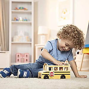 Melissa & Doug School Bus Wooden Play Set With 7 Figures - School Bus Toddler Toy For Pretend Play, Classic Toys For Kids