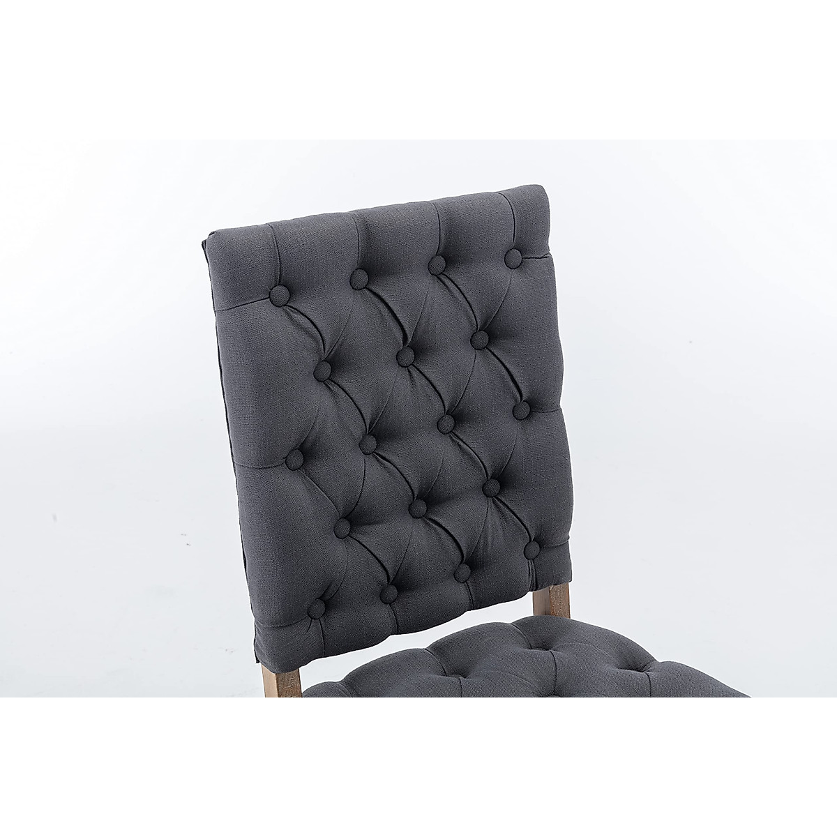 HESIEU Mid-Century Dining Chair Set of 2 Linen Fabric Tufted Upholstered Dining Chair Ergonomic Design Hardwood Frame Anti-Slip Feet for Dining Room Kitchen (Grey)