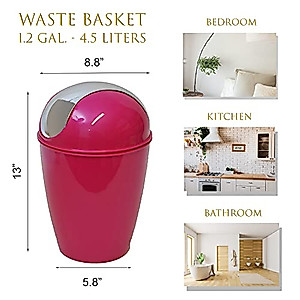 Evideco French Home Goods Pink Round Floor Trash Can Waste Basket 4.5-liters-1.2-gal