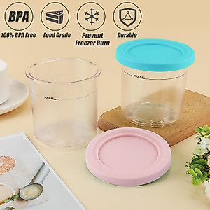 2pcs Replacement Containers for Ninja Creami Pints and Lids, Reusable Ice Cream Containers with Lids Creami Containers Compatible with NC301 NC300 NC299AMZ Series Ice Cream Maker (Pink, Blue)