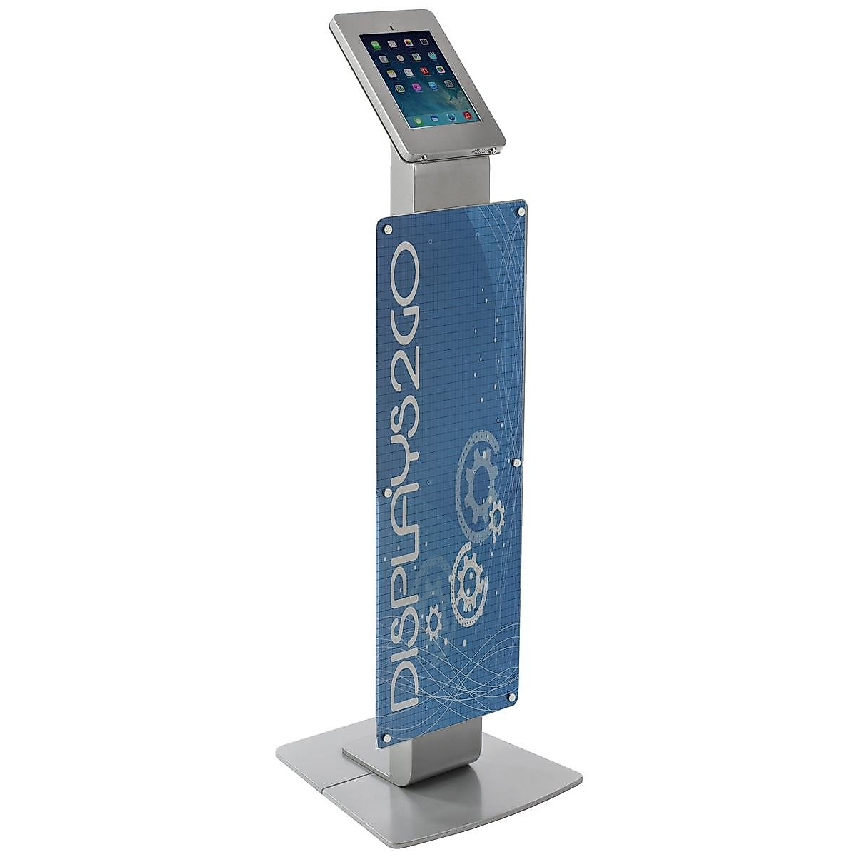 Displays2go iPad Floor Kiosk Stand with Sign Holder, Home Button Hidden (IPDSGNSV2)