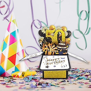 Asmallgf Premium 50th Birthday Popup Card with Envelope & Note, Cool Funny Fifty Bday 3D Greeting Card for Men Women, Unique 50 Year Old Birthday Gifts for Sister Brother