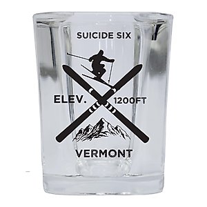R and R Imports Suicide Six Vermont Ski Snowboard 2 Ounce Liquor Shot Glass Square Base