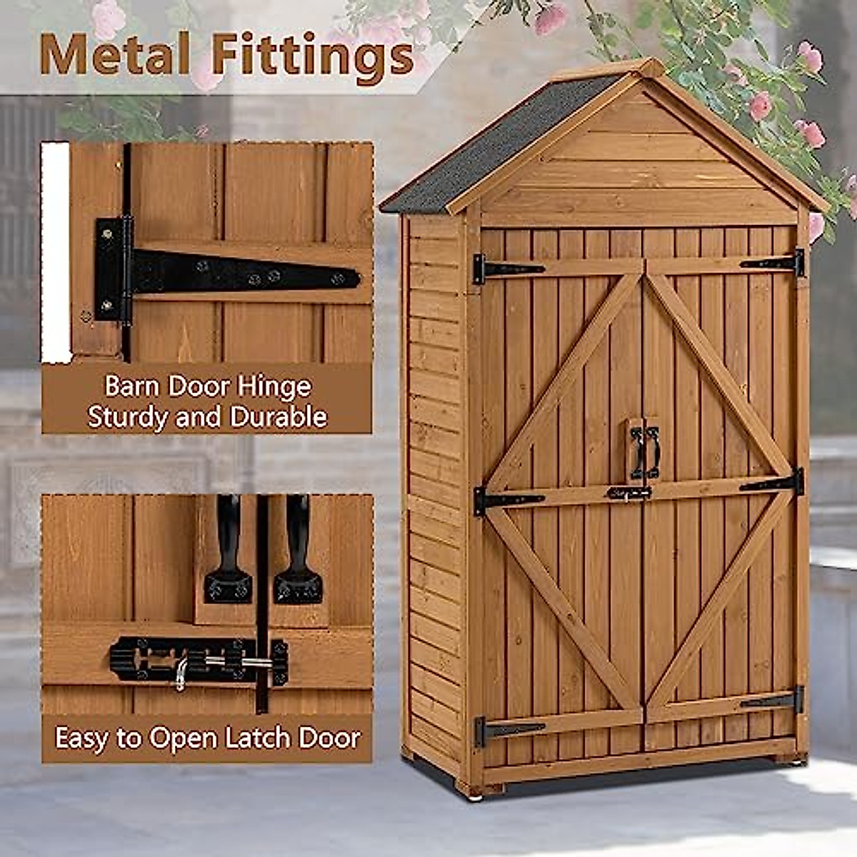 CUANBOZAM Outdoor Garden Storage Shed - Fir Wood Tool Cabinet with Detachable Shelves, Weather Resistant, Easy Assembly, Anti-Overturning Lockers for Home and Yard