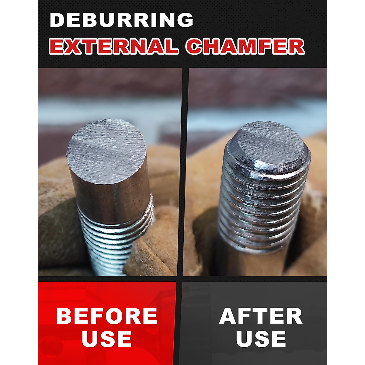 EZARC Tungsten Carbide Deburring Chamfer Tool, External Rotary Deburring 1/4 inch Hex Shank Remove Burr, Repair Tools for Damaged Metal Steel Screws, Bolts and Fasteners