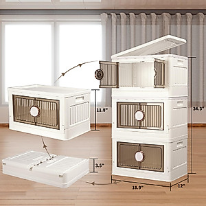 DAILOU Stackable Storage Bins with Lids Collapsible Storage Box Clear Plastic Foldable 8.4 Gal Containers for Clothes, Books, Cabinets with Doors for Dorm, Bedroom, Office, Closet 3 Packs